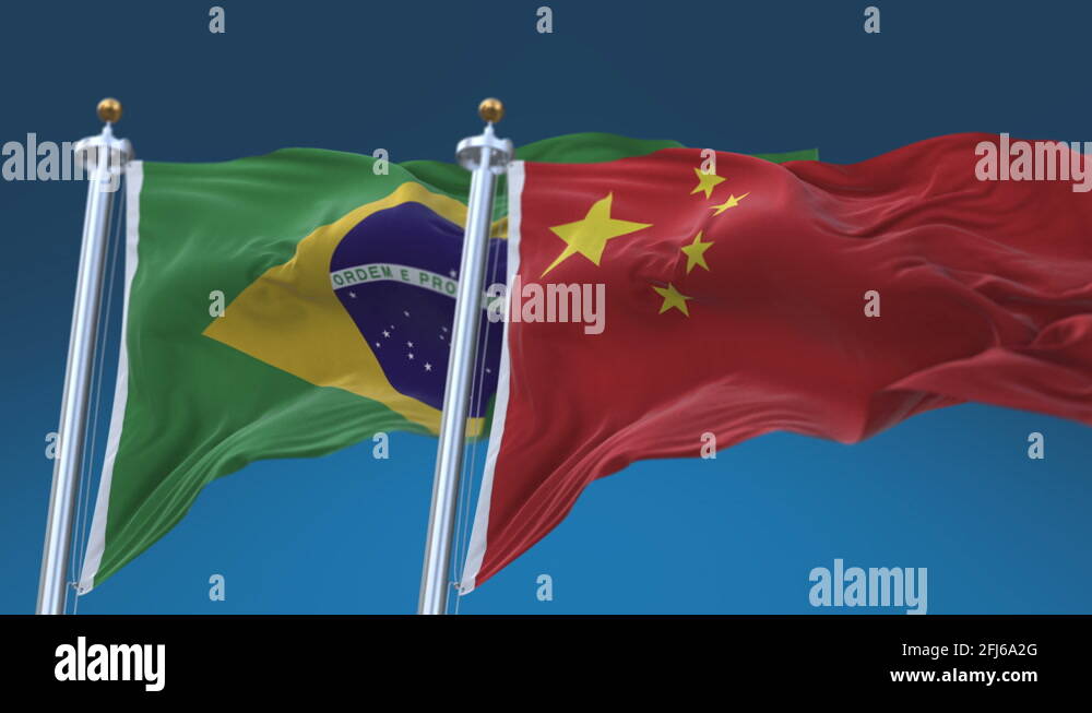 4k Seamless Brazil and China Flags with blue sky background,BRA BR CHN ...