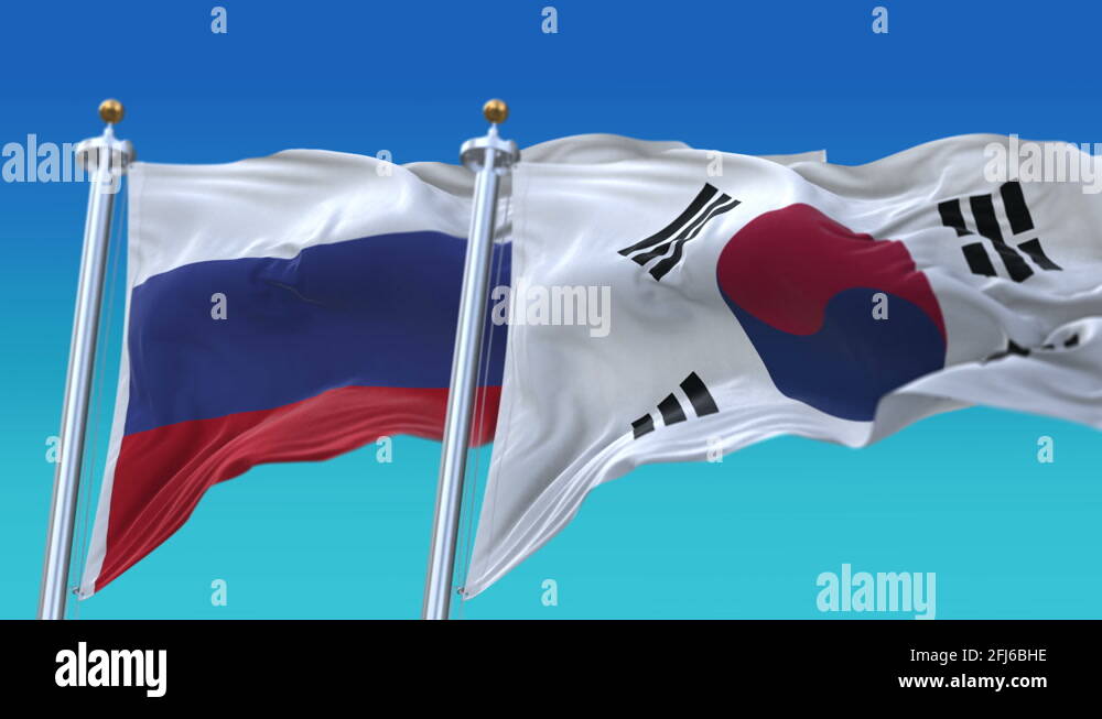 4k Seamless Republic of Korea & Russia Flags with sky background,KOR KR ...