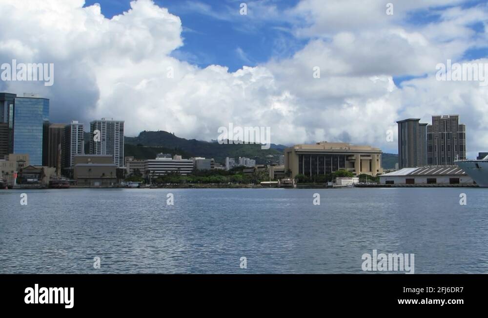 Cruise ship docked at pier side in Honolulu Harbor on the island of ...