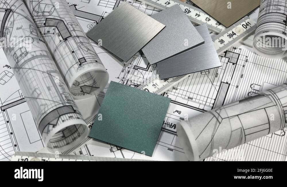 Blueprints: architectural drawings, yardstick - folding ruler & plastic ...