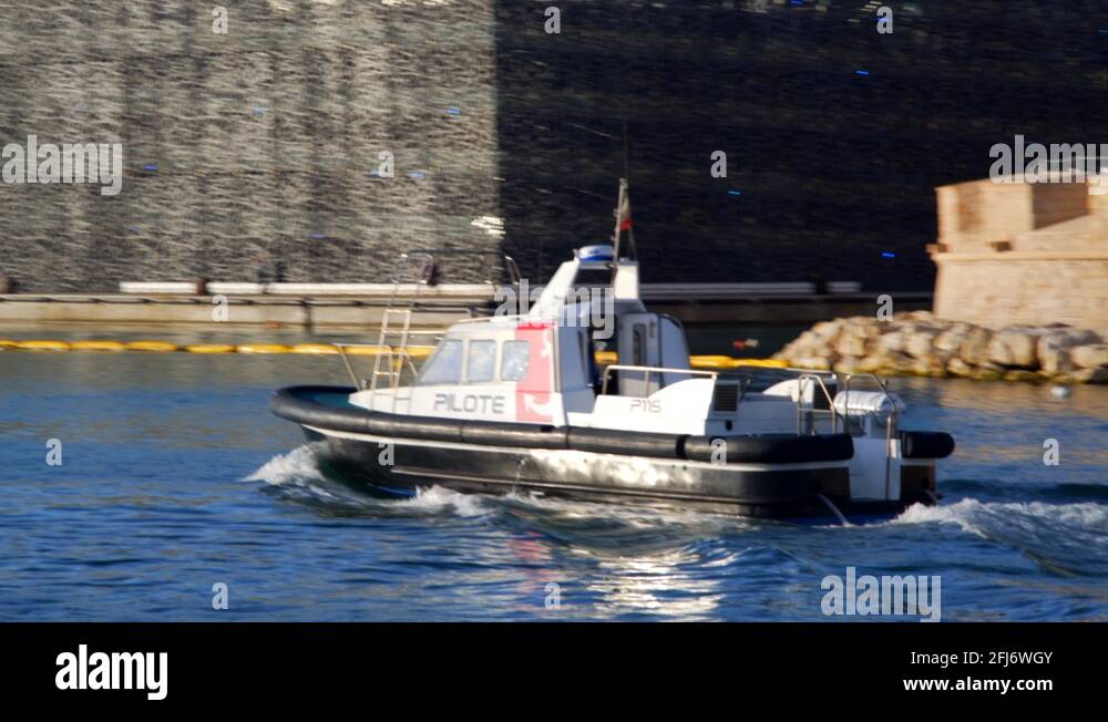 Cargo tanker container ship pilot boat, Marseille port, French Riviera ...