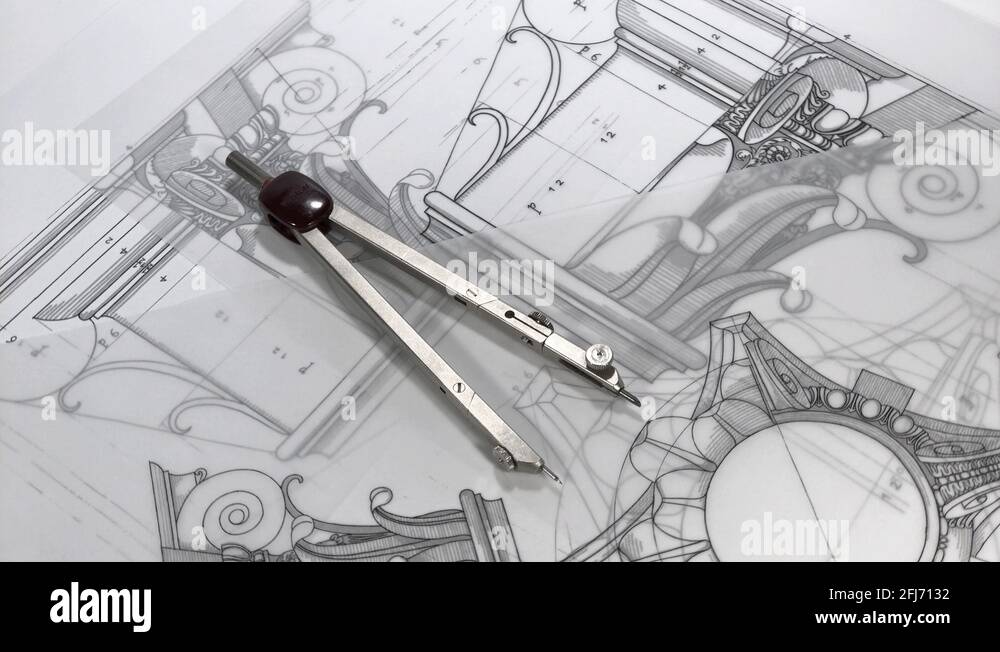 blueprints - architectural drawings - detail column, compass / seamless ...