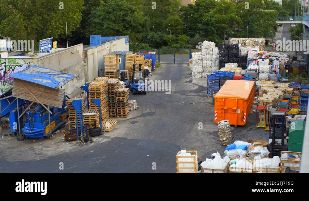 Recycling waste management center, cardboard stacks, plastic, Berlin ...