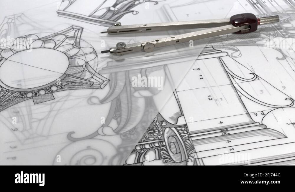blueprints - architectural drawings - detail column, compass / seamless ...