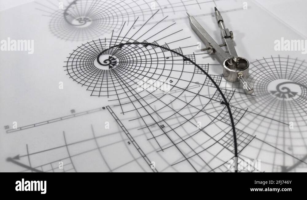 Blueprints - compass, drawing of the golden section / seamless looping ...