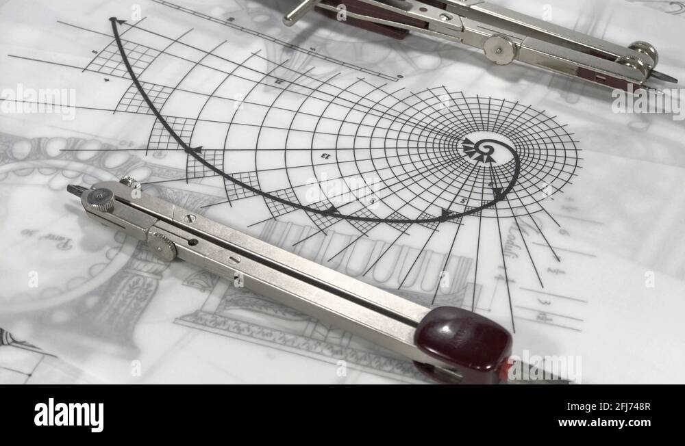 Blueprints - compass, drawing of the golden section / seamless looping ...