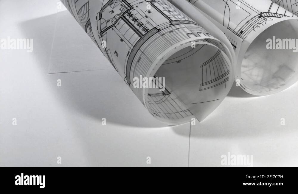 Blueprints - architectural drawings rolls smoothly rotate Stock Video ...