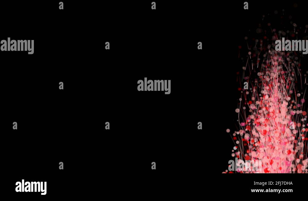 Abstract red particles flying with lines on black background. Animation ...