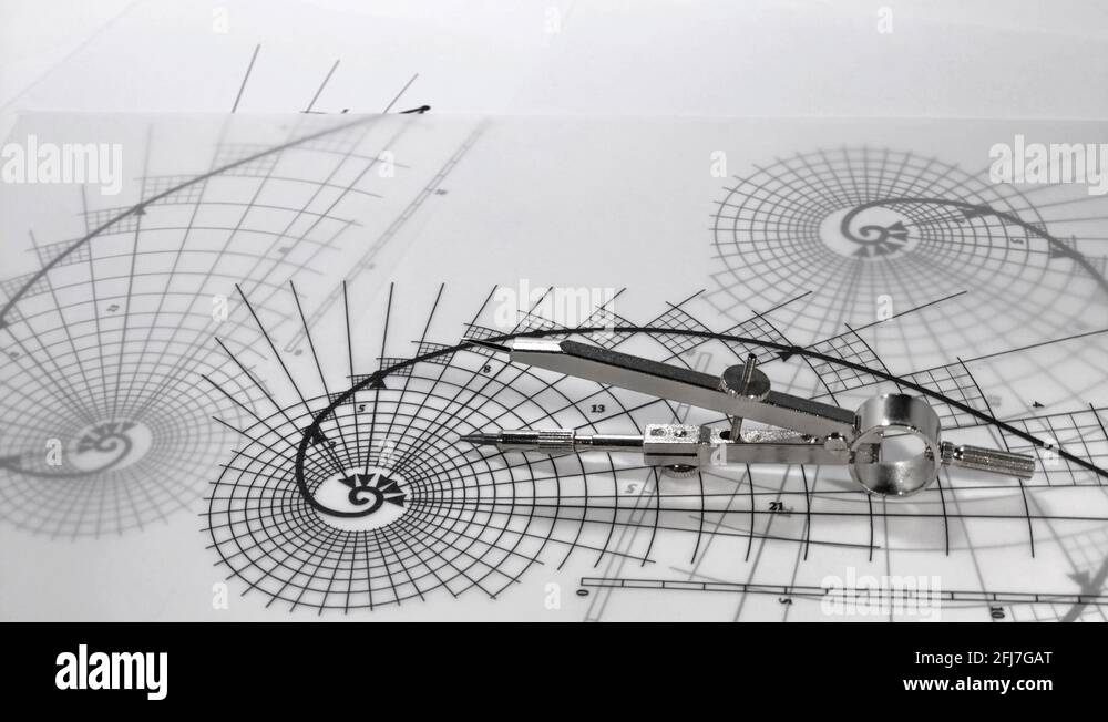 Blueprints - compass, drawing of the golden section / seamless looping ...