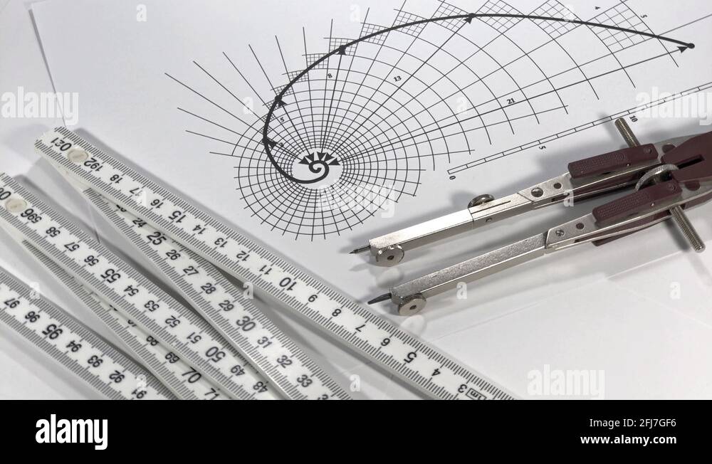 Blueprints - compass, drawing of the golden section and yardstick Stock ...