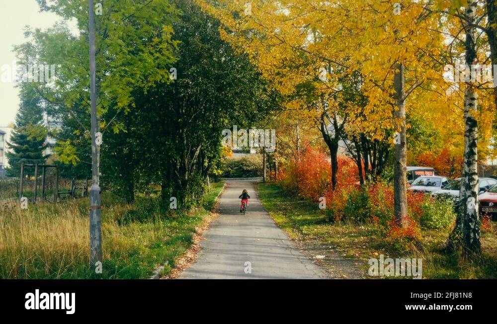 A child riding a bike away at a distance, filmed in UHD 4K Stock Video ...