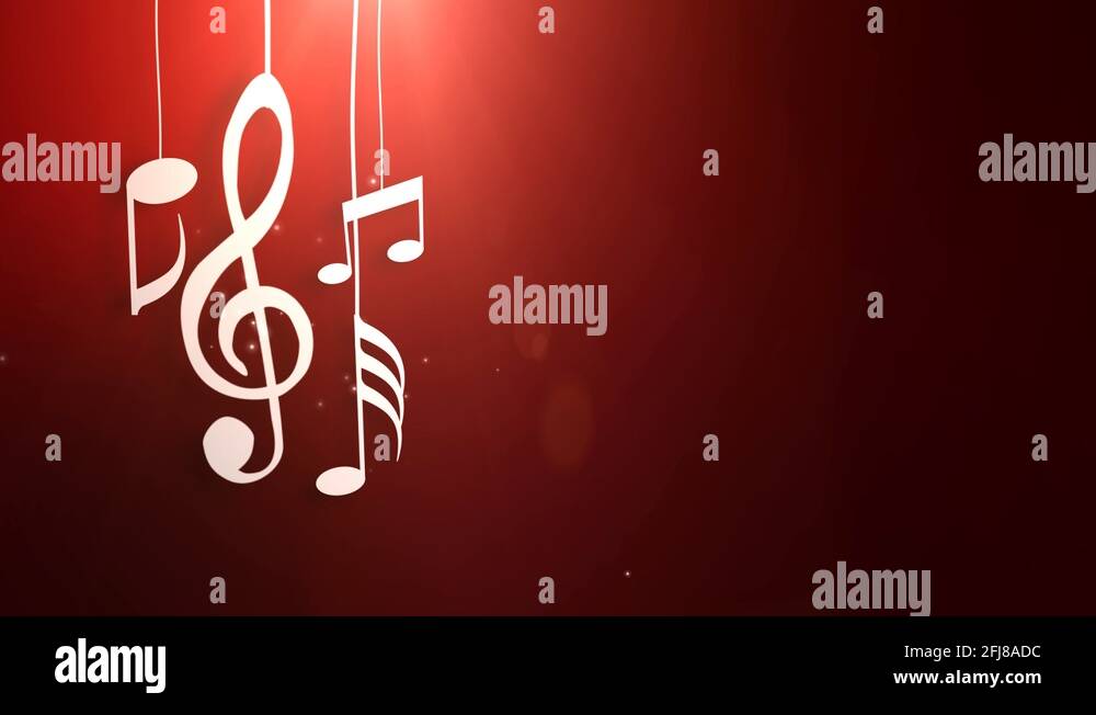 Music notes flowing hanging on strings and falling from the ceiling ...