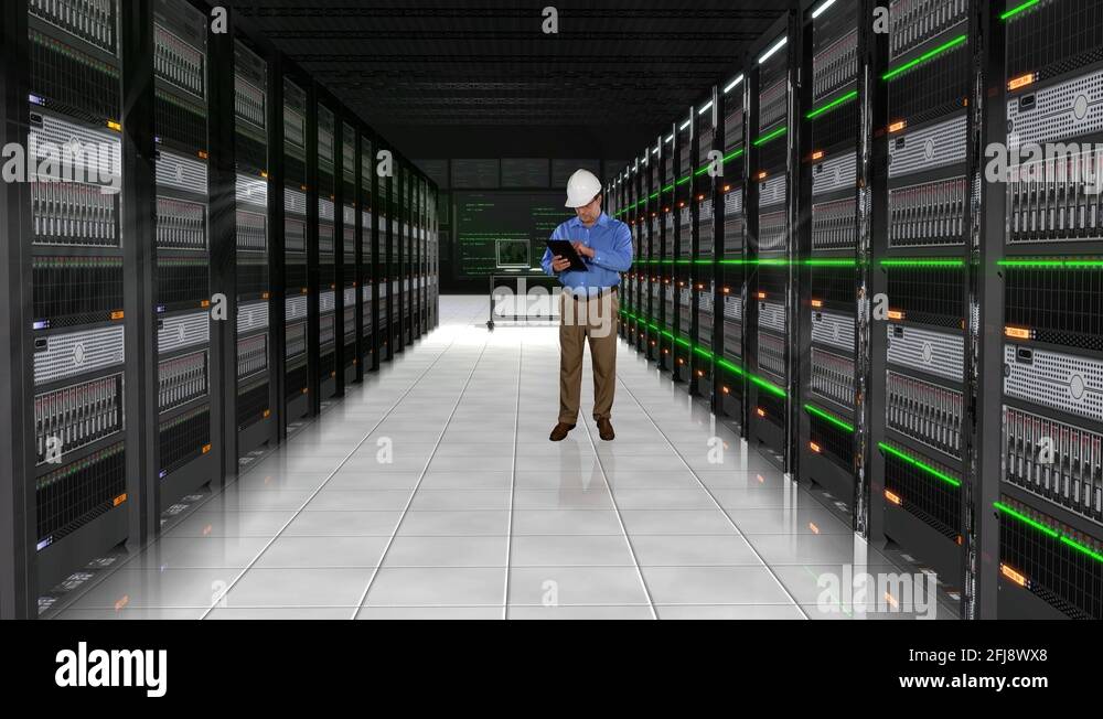Data Center worker, Animation of rack servers in a data center Stock ...