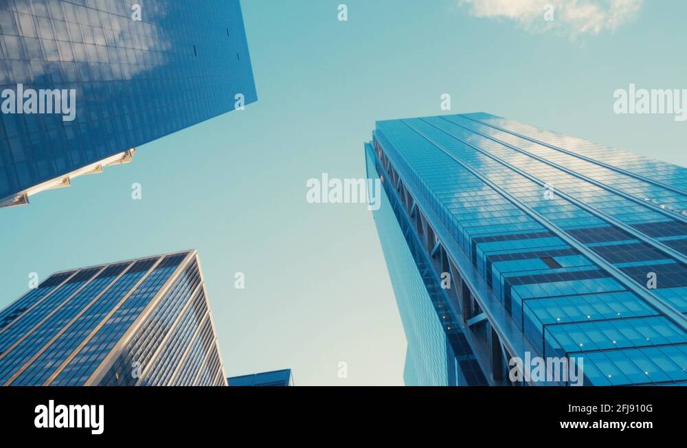 EST Tilt down modern skyscraper buildings in downtown New York, USA. 4K ...