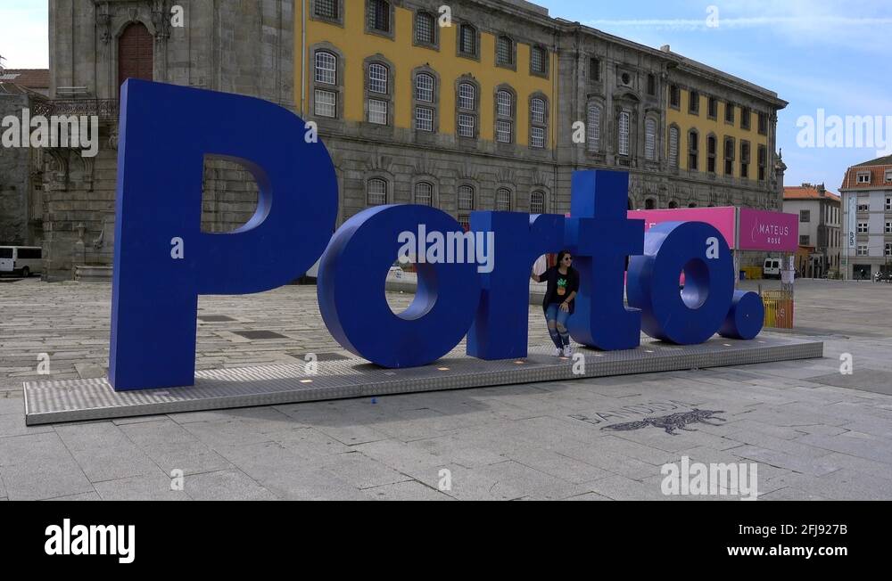 People Pose At 3D Porto City Logo Sign Oporto Portugal Stock Video ...