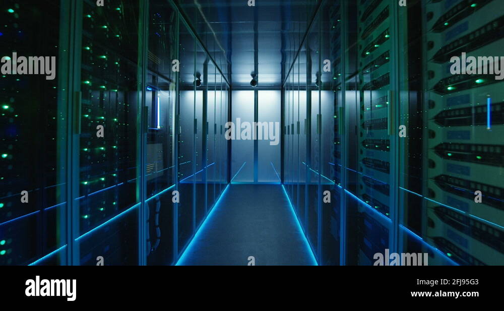 Long hallway full server racks in a modern data center Stock Video ...