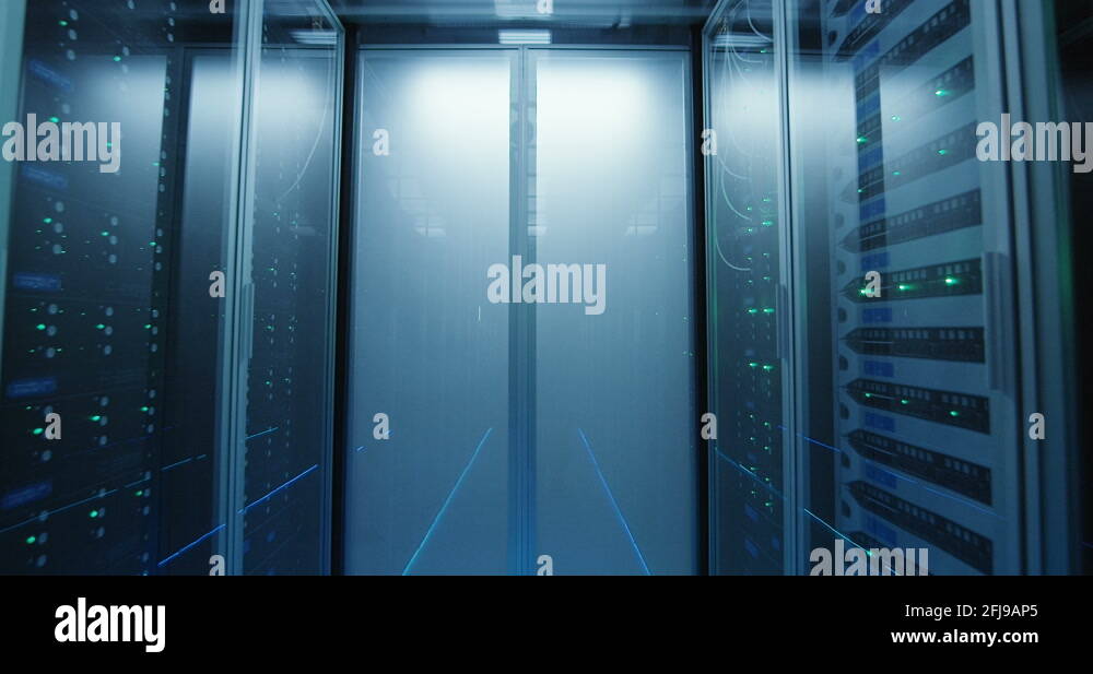 Long hallway full server racks in a modern data center Stock Video ...