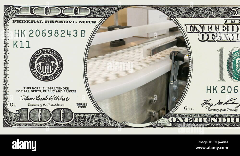 Factory conveyor line in frame of 100 dollar bill Stock Video Footage ...