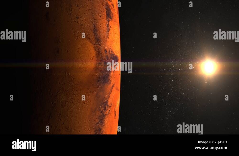 Planet Mars from space. Stars twinkle. Flight over the Mars. 4K. The ...