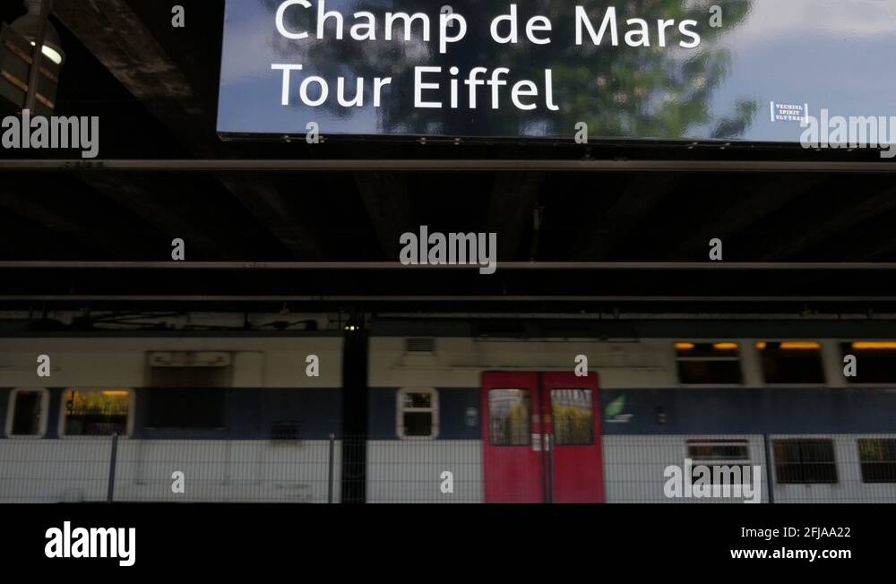 Train departing from the RER station Champ de Mars Tour Eiffel - Eiffel ...