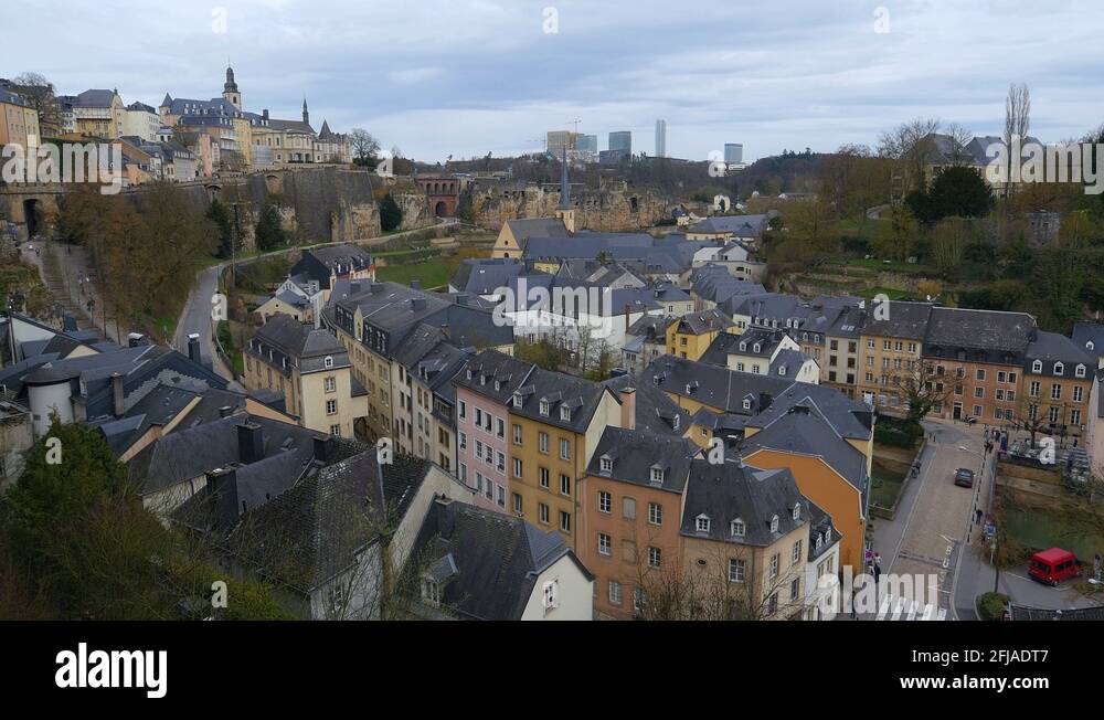 Lower town Grund, seen from Chemin de la Corniche, Luxembourg City ...