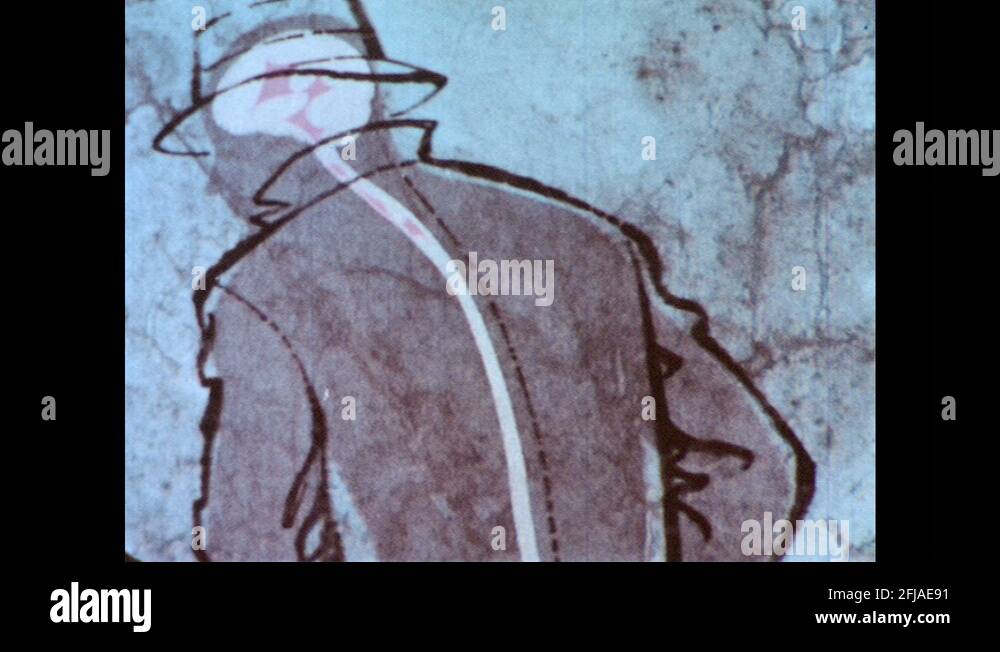 1970s: Animation, shapes appear in man's head. Man and boy stand from ...