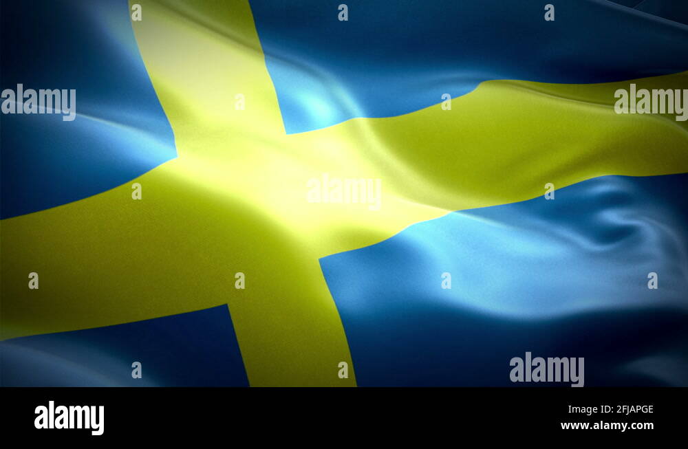 Sweden Flag Wave Loop waving in wind. Realistic Swedish Flag background ...