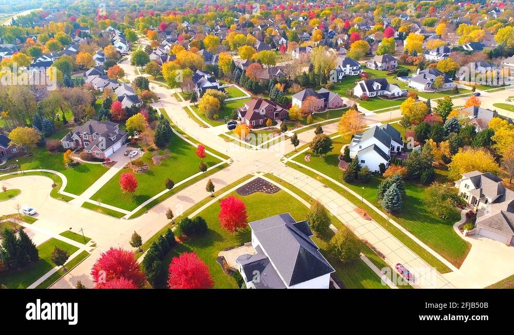 Beautiful neighborhoods, homes, amid breathtaking Autumn colors Stock ...