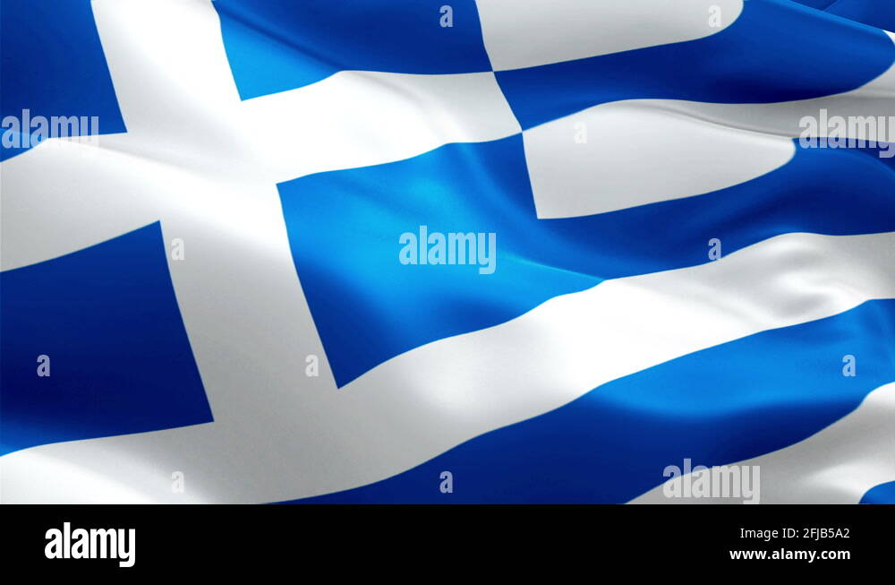 Greece Flag Wave Loop waving in wind. Realistic Greek Flag background ...