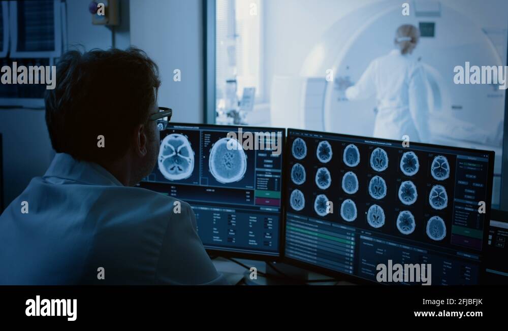 In Medical Laboratory Patient Undergoes MRI or CT Scan Process under ...