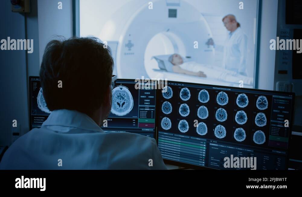 In Medical Laboratory Patient Undergoes MRI or CT Scan Process under ...