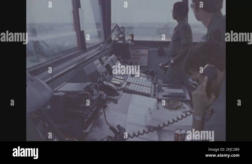 Air controllers inside A-511 Control Tower direct air traffic - 1977 ...