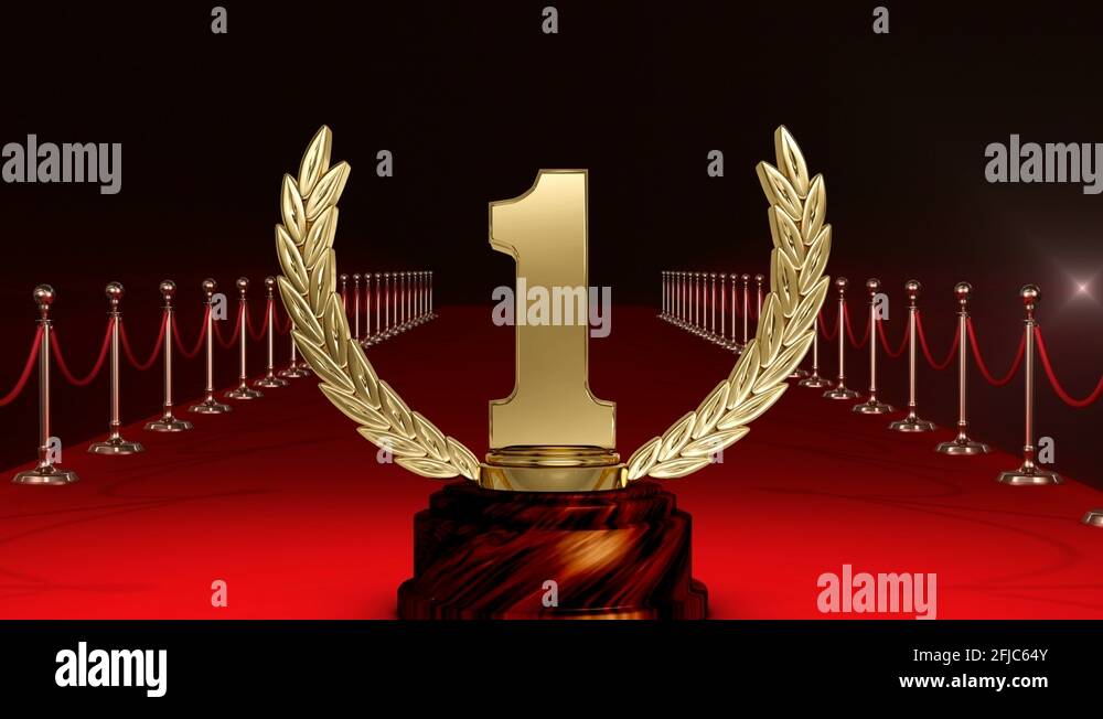 First position trophy with flashing lights and red carpet Stock Video ...