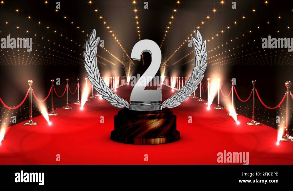 Second position trophy with flashing lights and red carpet Stock Video ...