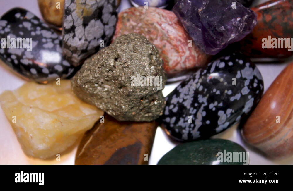 Different Types of Mineral Stones. Top view and Rotation shot Stock ...