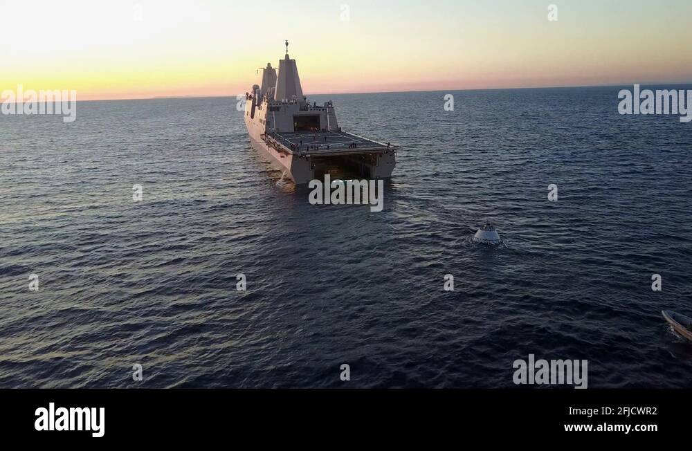 UAV footage of USS Anchorage recovering BTA - 2018 Stock Video Footage ...