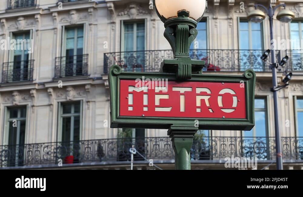 traditional metro sign in Paris on the street, subway Stock Video ...