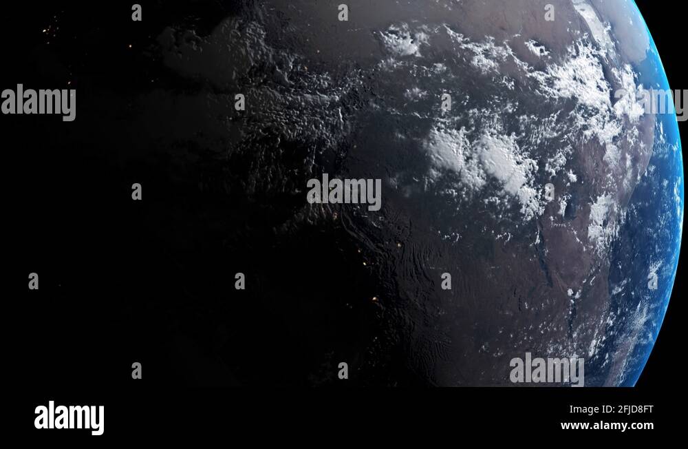 The Planet Earth ground with shading is rotating on black screen near ...