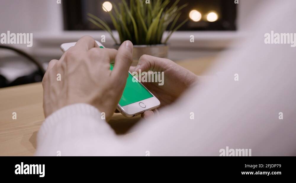 Smartphone Green Screen Scroll and Tapping Side View Stock Video ...