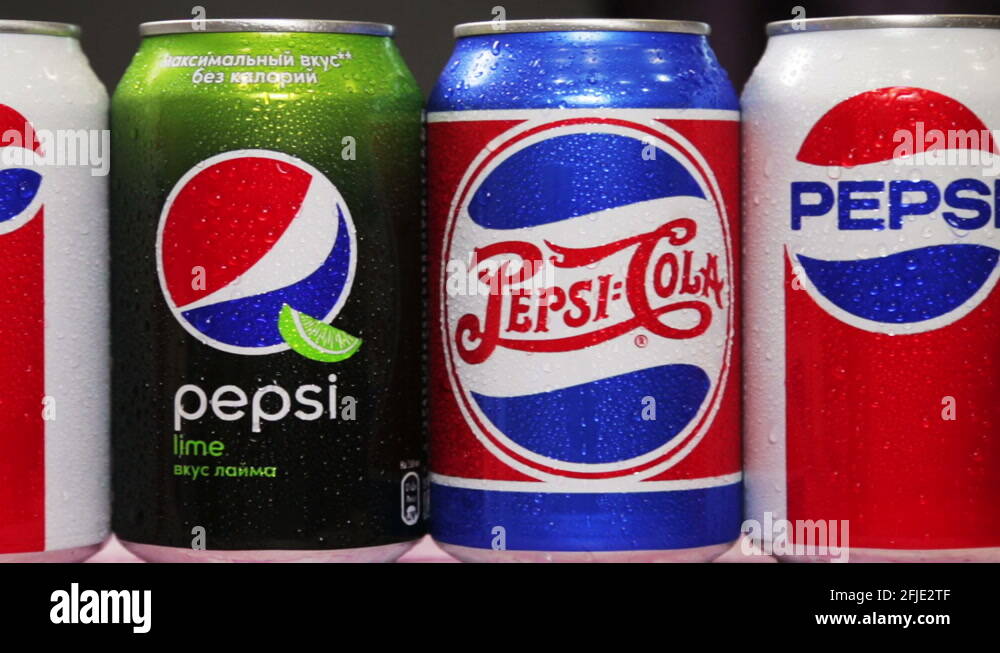 carbonated Pepsi drink in different packaging design times Stock Video ...