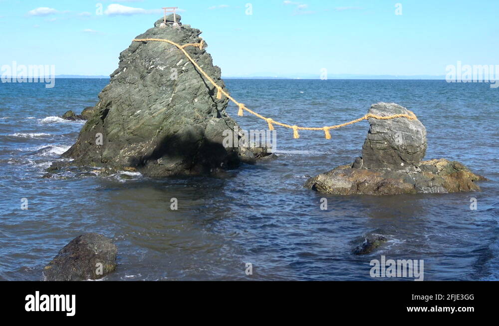 Meotoiwa, Sacred Coupled Rocks in Ise Shima, Japan -Tilt Up Stock Video ...