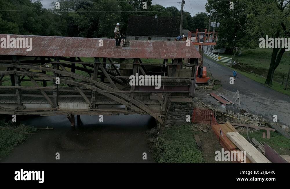 Dismantling of a 174 Year Old Burr Arch Truss Design Covered Bridge ...