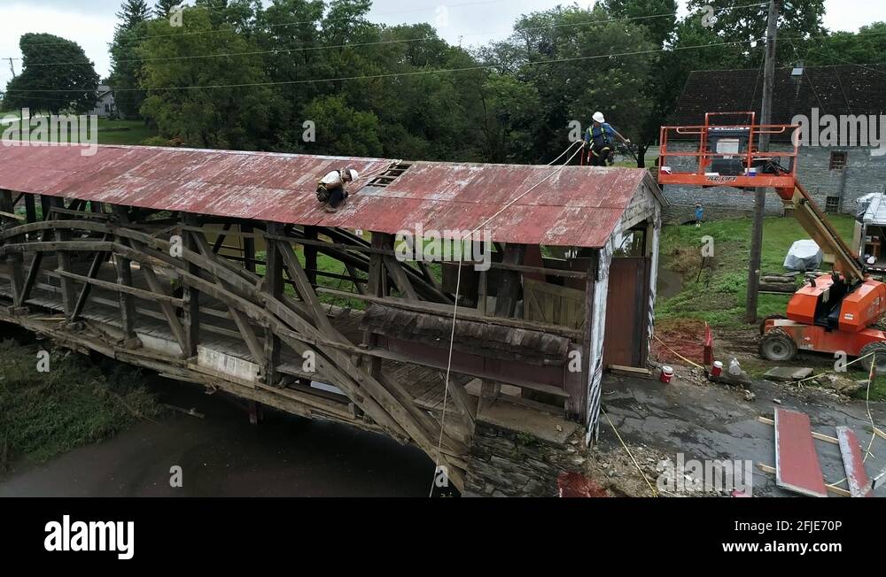 Dismantling of a 174 Year Old Burr Arch Truss Design Covered Bridge ...