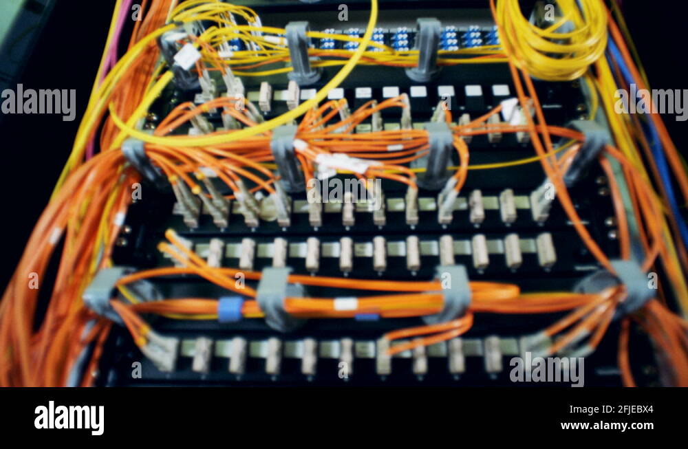 Modern server equipment. A rack with server equipment in a data-center ...