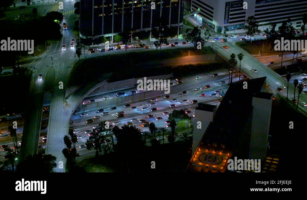 Overview of Rush Hour Highway Traffic Jam in Los Angeles -Two Bridges ...
