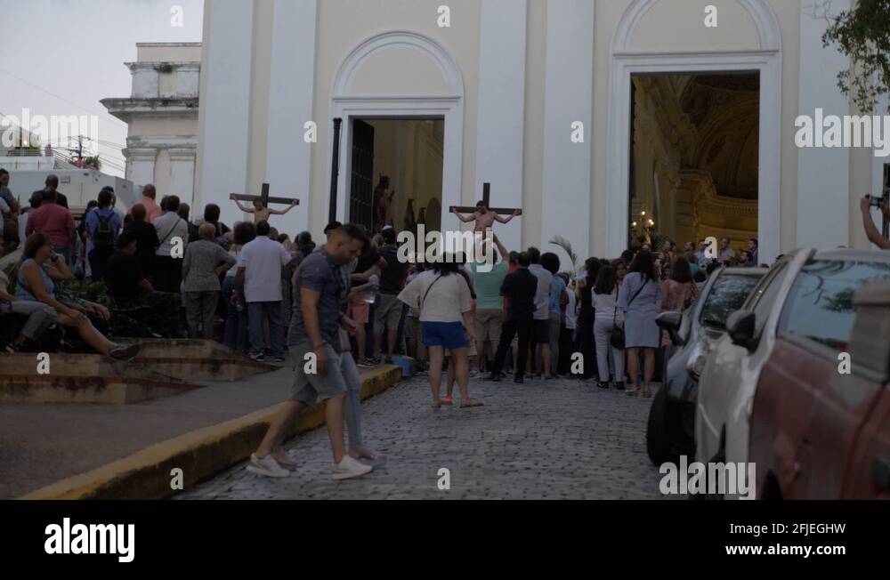 SLOW-MOTION: Jesus on Cross During Semana Santa in Puerto Rico Stock ...