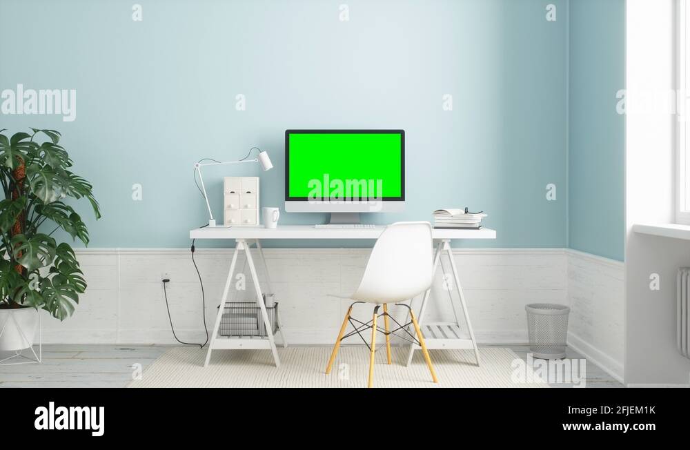 Modern Home Office With Green Screen Stock Video Footage - Alamy