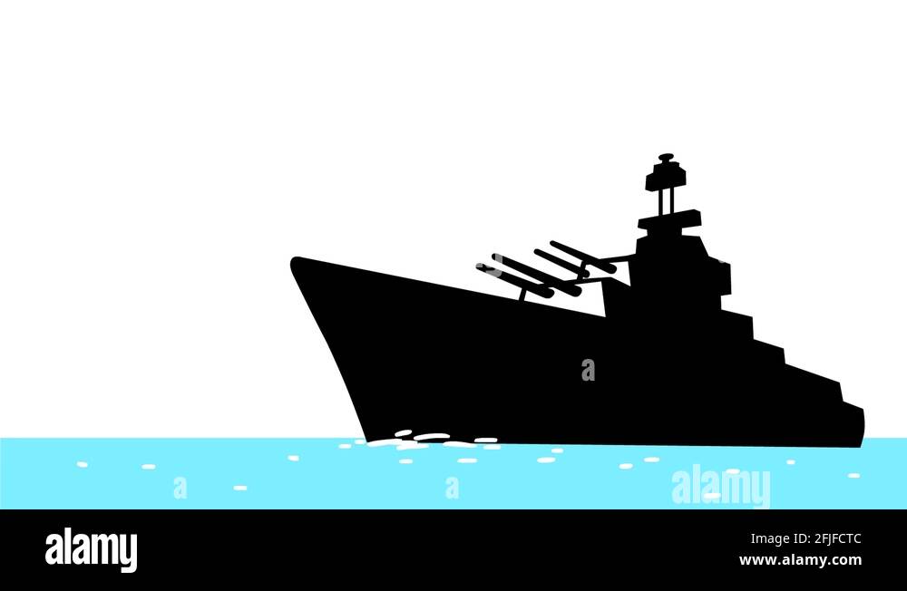 World War Two Battleship Destroyer Firing 2D Animation Stock Video ...