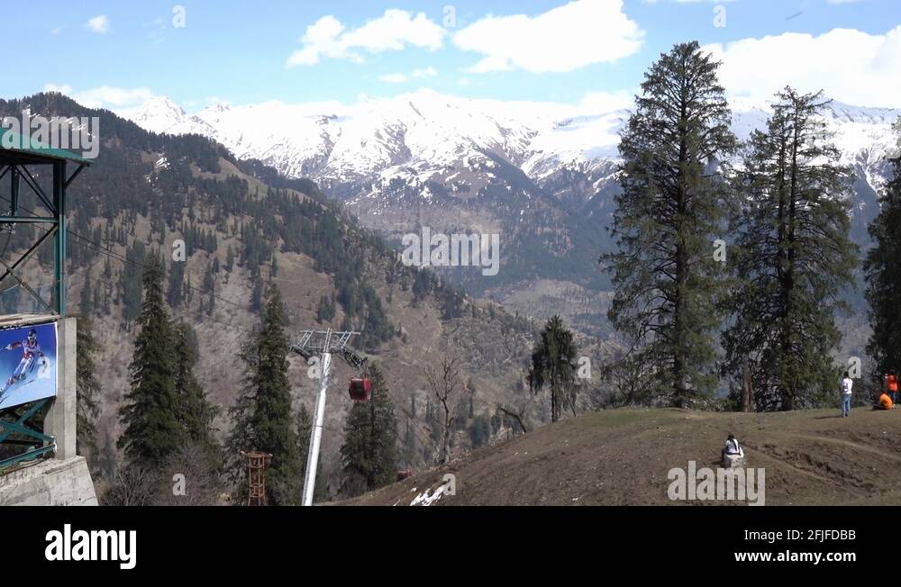 View of the cable car and Himalayas background at Solang Valley, Manali ...