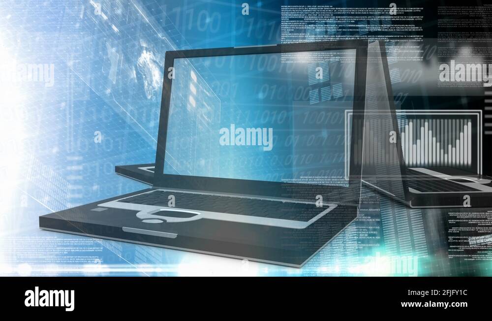 Digital animation of laptop showing digital interface screen 4k Stock ...